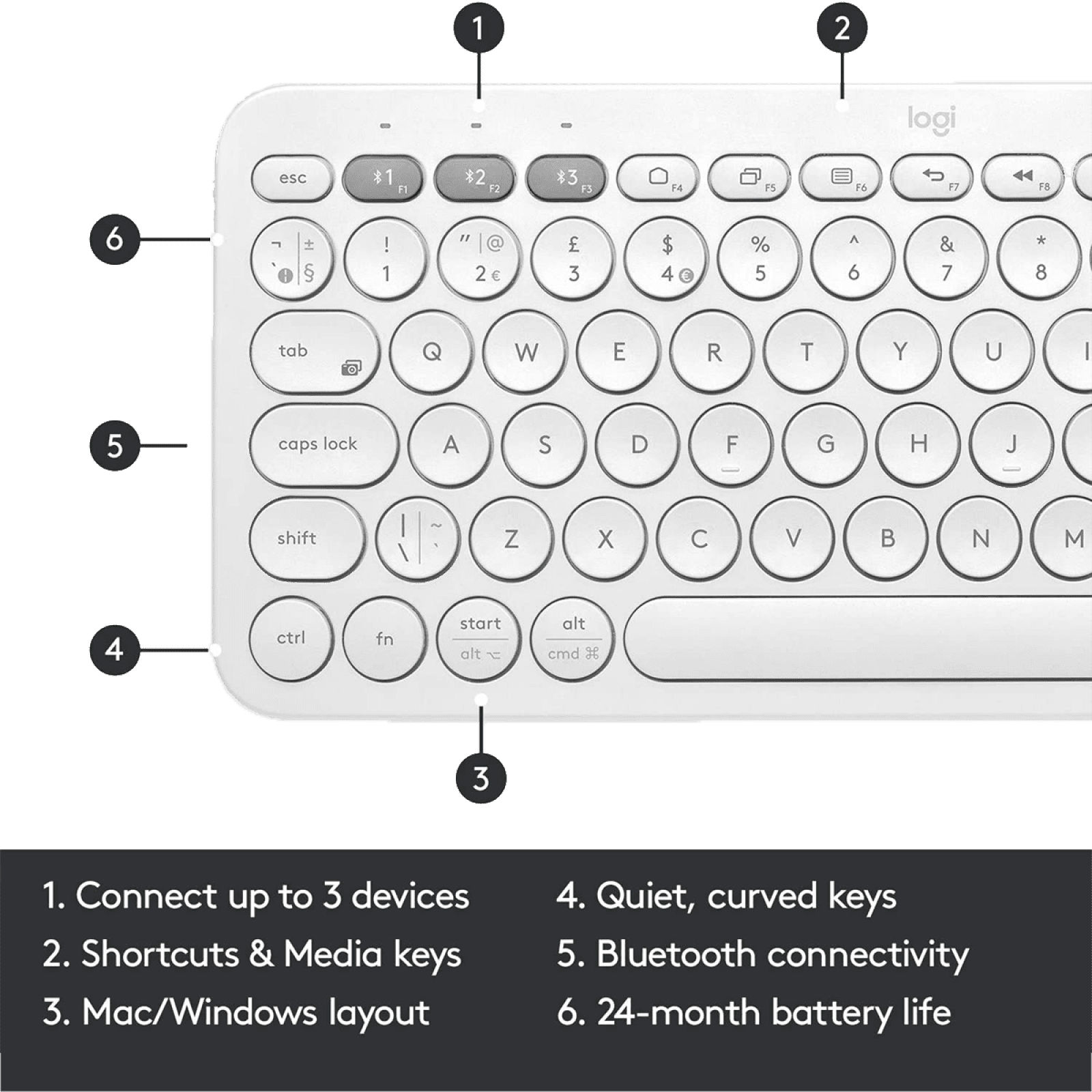 Dimprice | Logitech K380 Bluetooth QWERTY UK Keyboard - White
